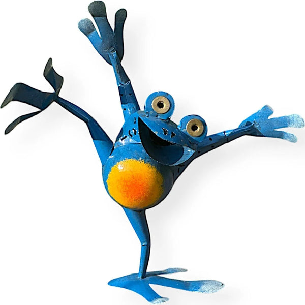 Gartenfigur springender Frosch bunte Gartendeko aus Metall – Bali Paradies